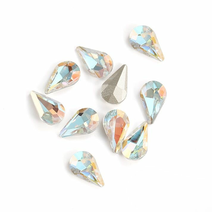 Хрустальные стразы капля 8х13 мм, 10 шт, гранёные стеклянные кристаллы для бижутерии, декора, флористики и рукоделия, блестящие фольгированные камни