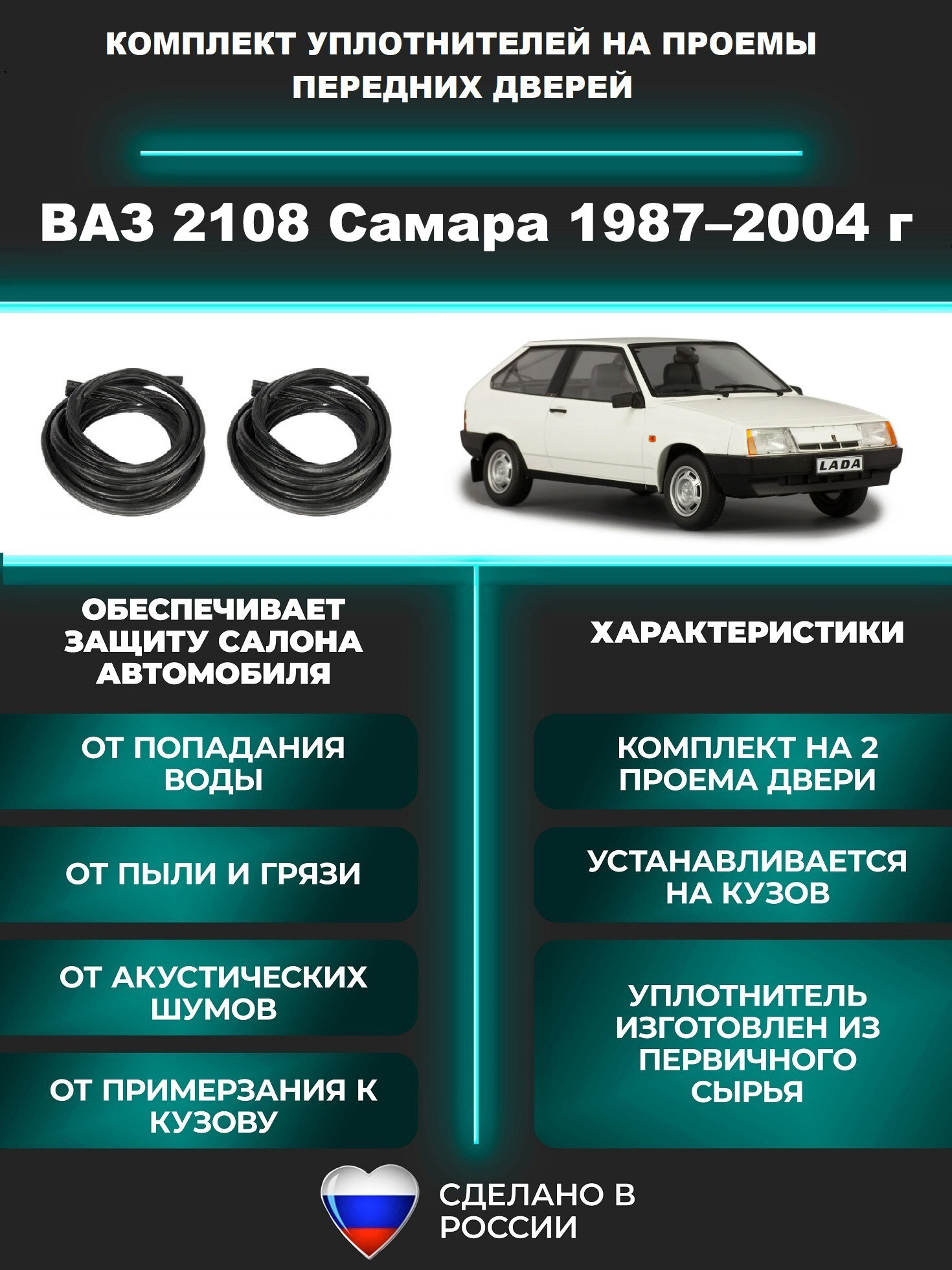 Комплект уплотнителей проема передних дверей для ВАЗ 2108 Самара 1987- 2004 г, 2 шт
