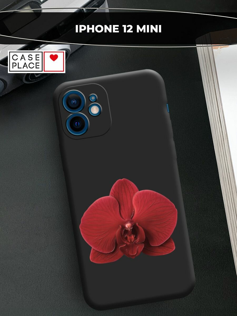 Чехол на Apple iPhone 12 mini / Айфон 12 мини с принтом Одна красная орхидея 2