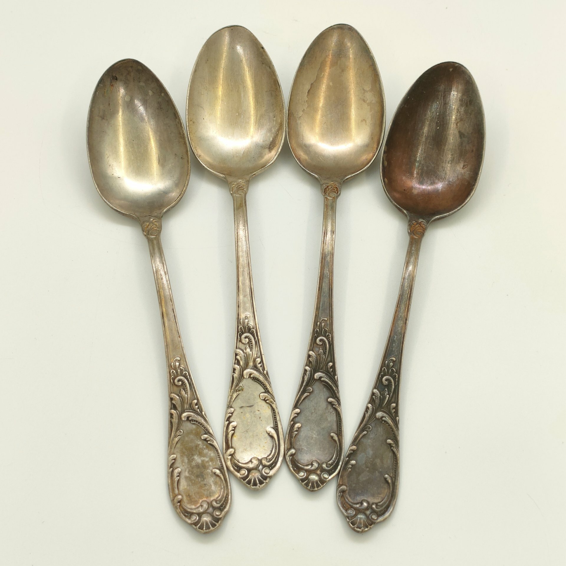 Набор из 4-х столовых ложек с растительным декором, мНЦ (медь-никель-цинк)