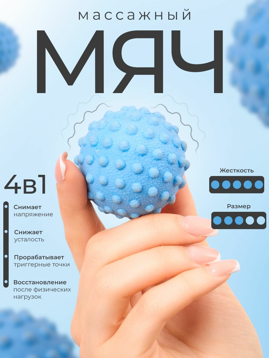 Массажный мяч для МФР голубой 5 см для тела антицеллюлитный, термопластичный