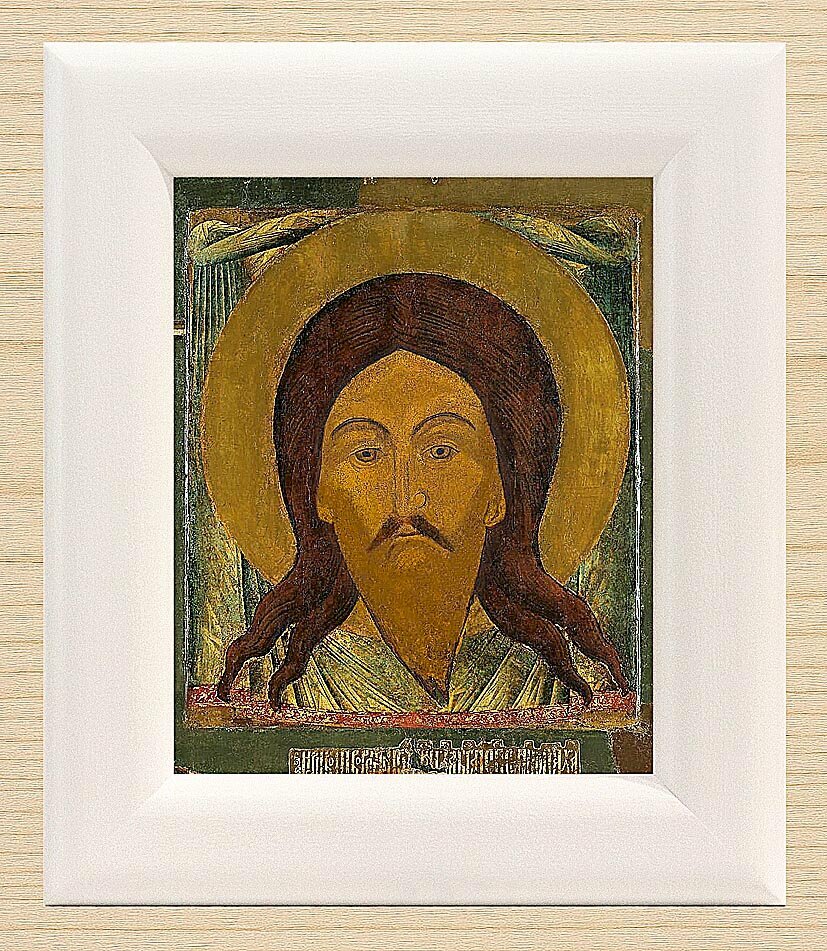 Спас Нерукотворный, Ярославль, XVI-XVII в, икона в широкой белой деревянной рамке 14,5*16,5 см