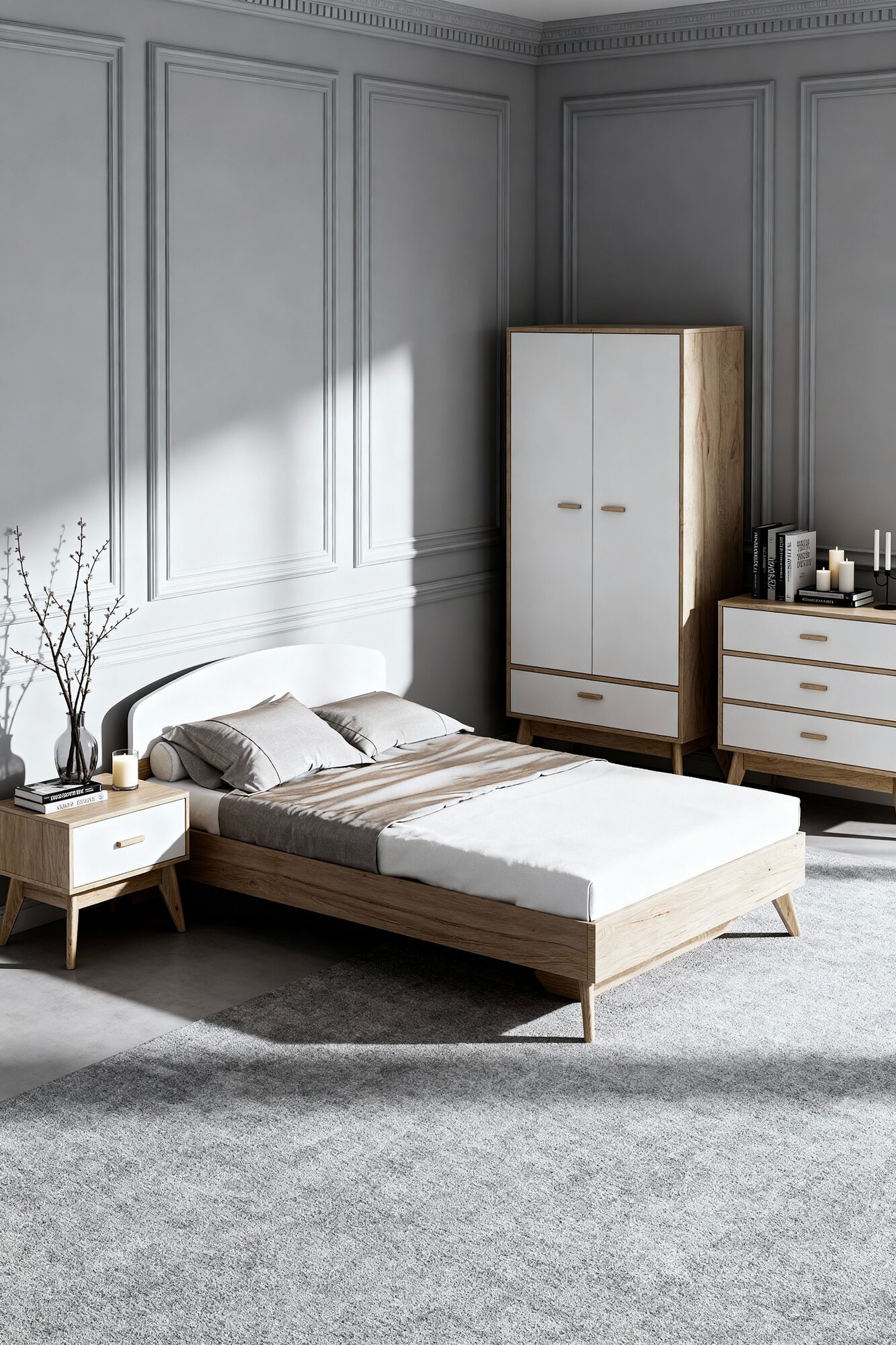 Комод ECO WOOD, модульный, 3 ящика, ЛДСП, массив дерева, белый/светлый дуб