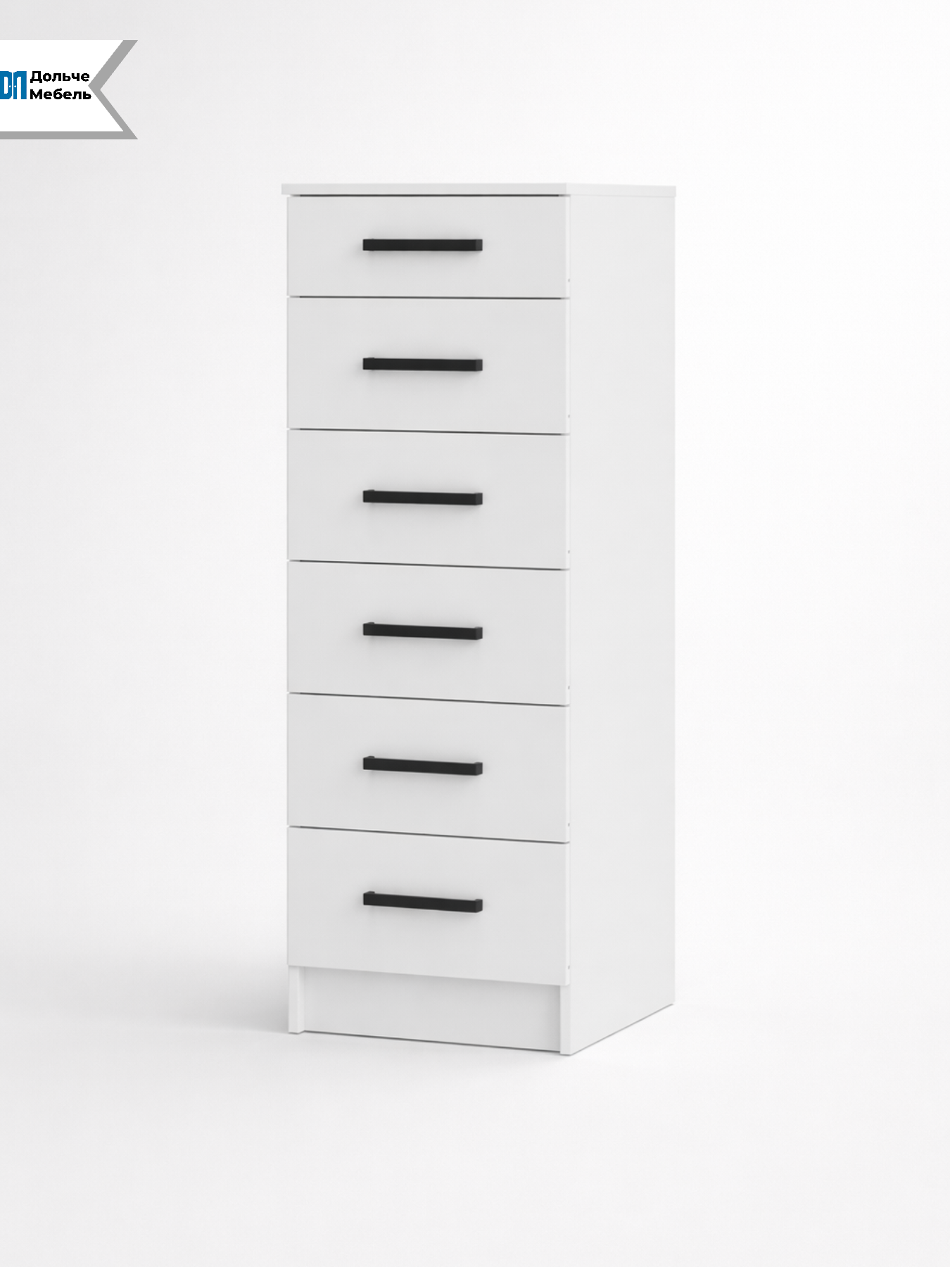 Комод высокий БТС Фьюжн КМ-04 с ящиками, 40×120×50 см, узкий для одежды в спальню, цвет белый