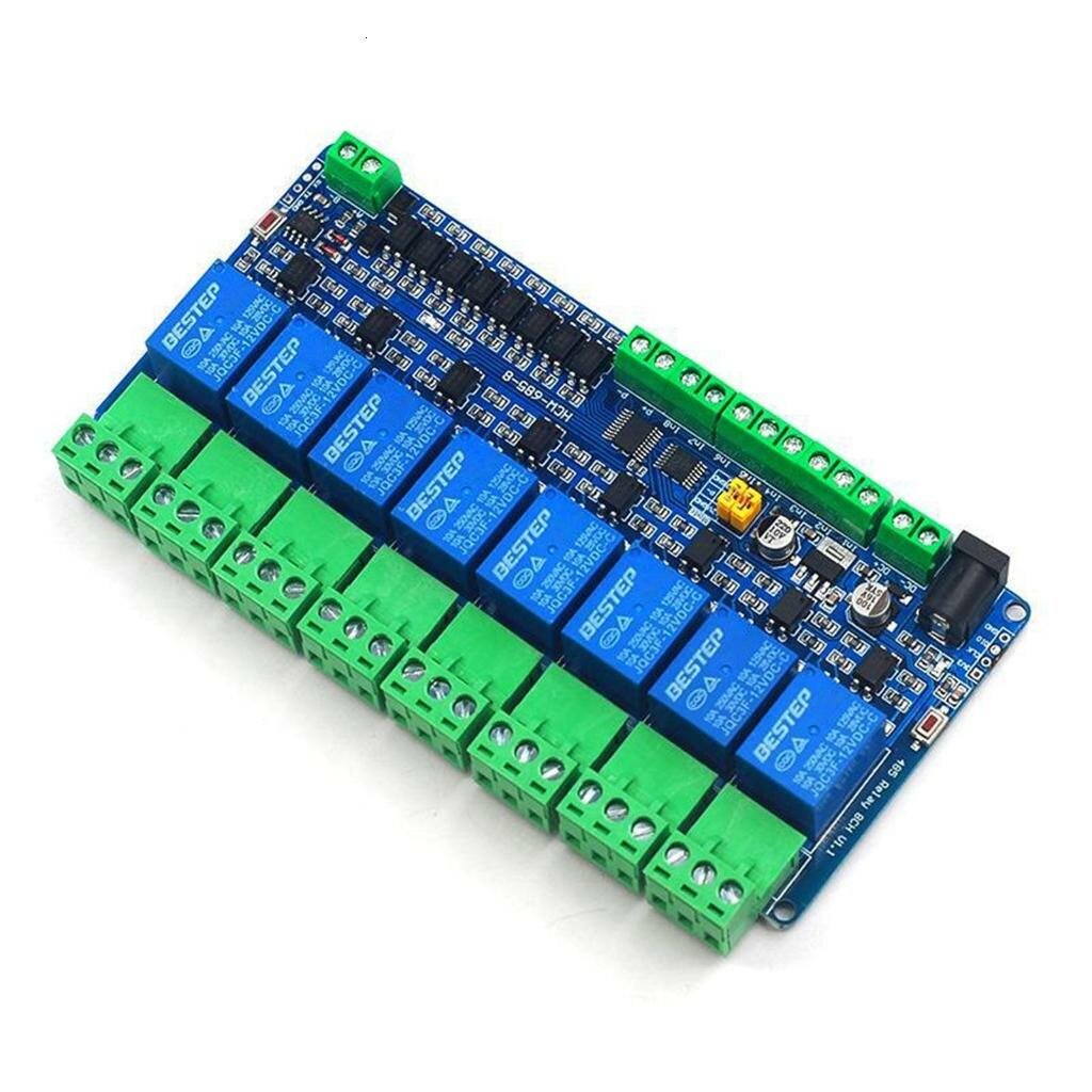Модуль реле 8 каналов 12 В, RS485 Modbus RTU