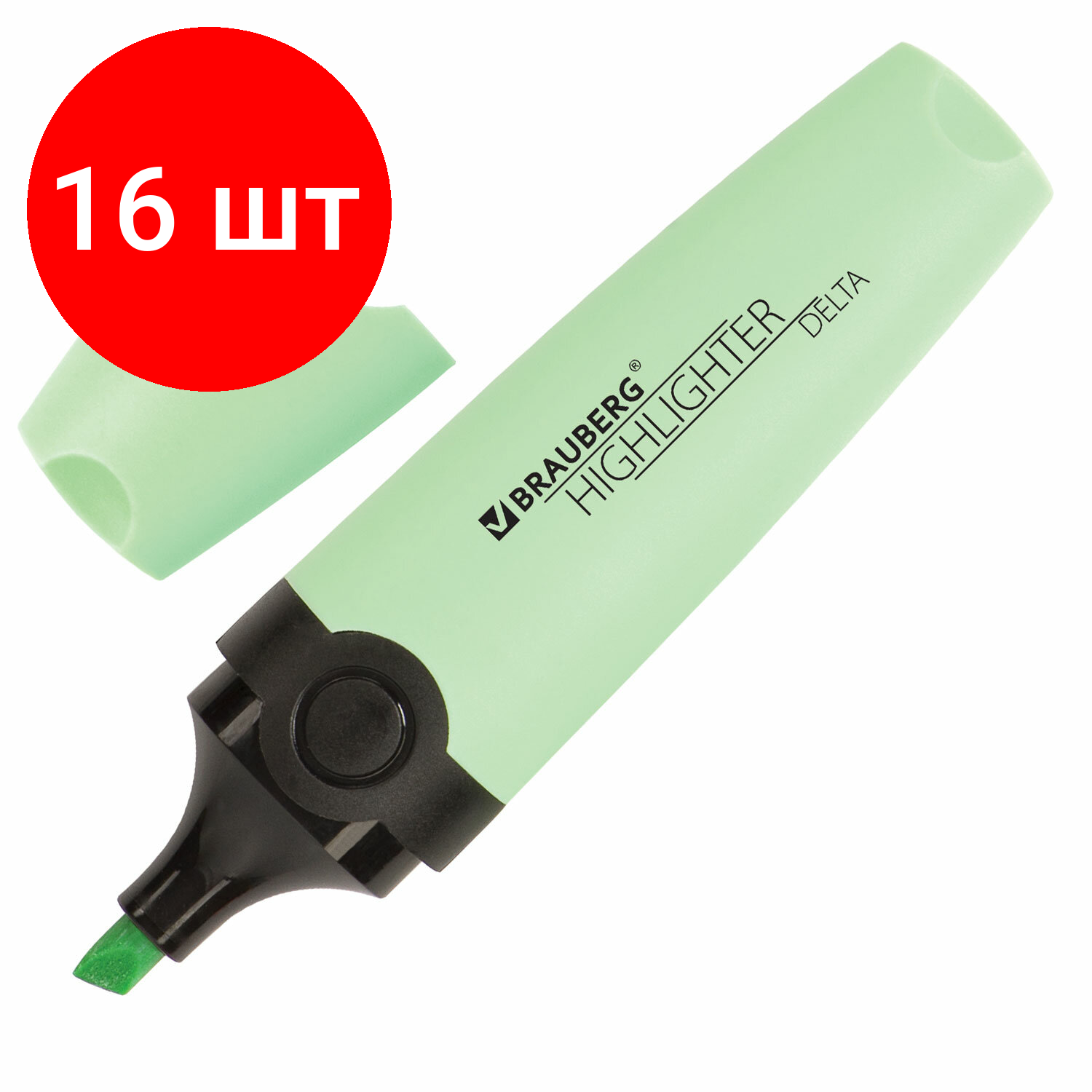 Комплект 16 шт, Текстовыделитель BRAUBERG "DELTA PASTEL", мята, линия 1-5 мм, 151730