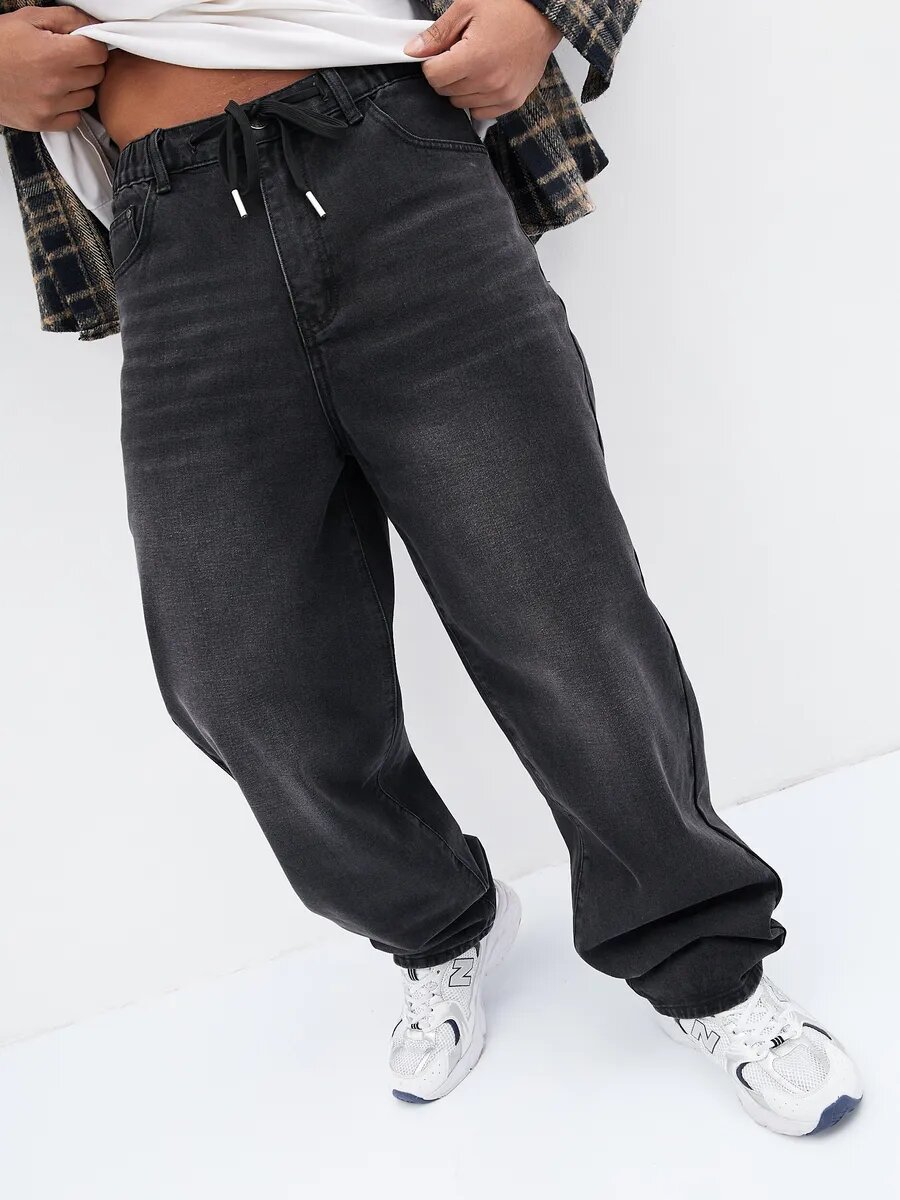 Джинсы багги мужские широкие, на резинке в поясе 