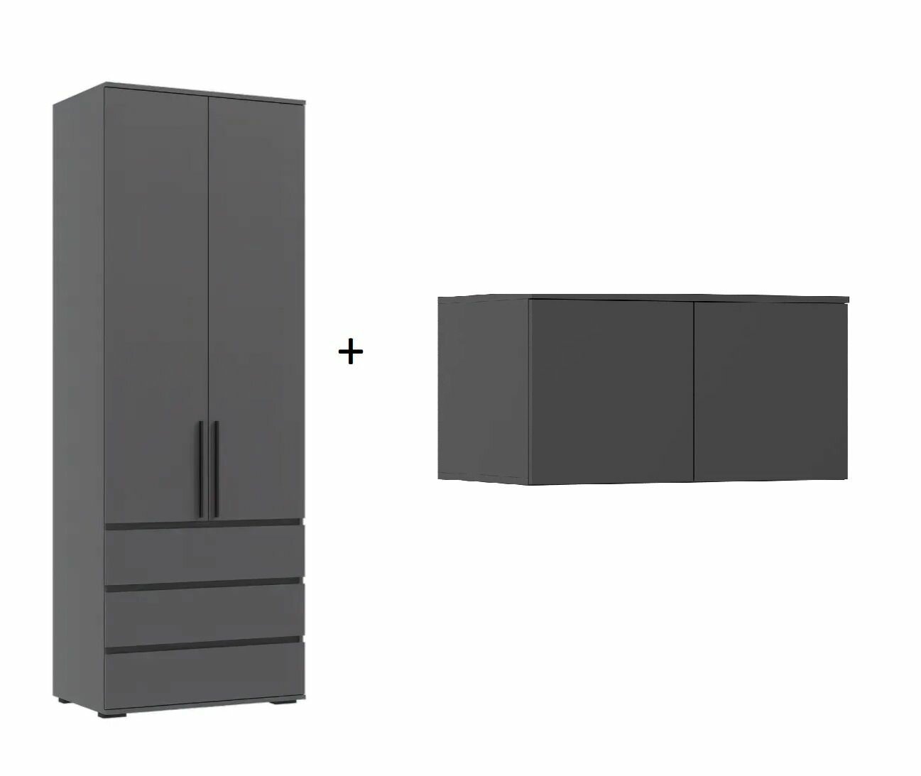 Норд Шкаф 2-х ств. 80 см. с ящиками + антресоль Графит