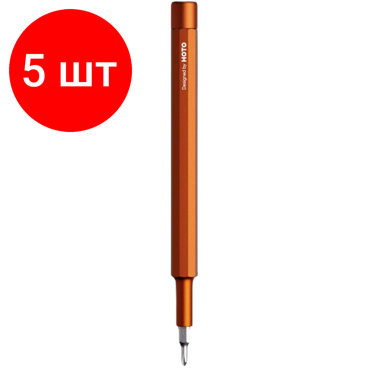 Комплект 5 упаковок, Отвертка с набором бит карманная HOTO Pocket PrecisionScrewdriver SE (крас)
