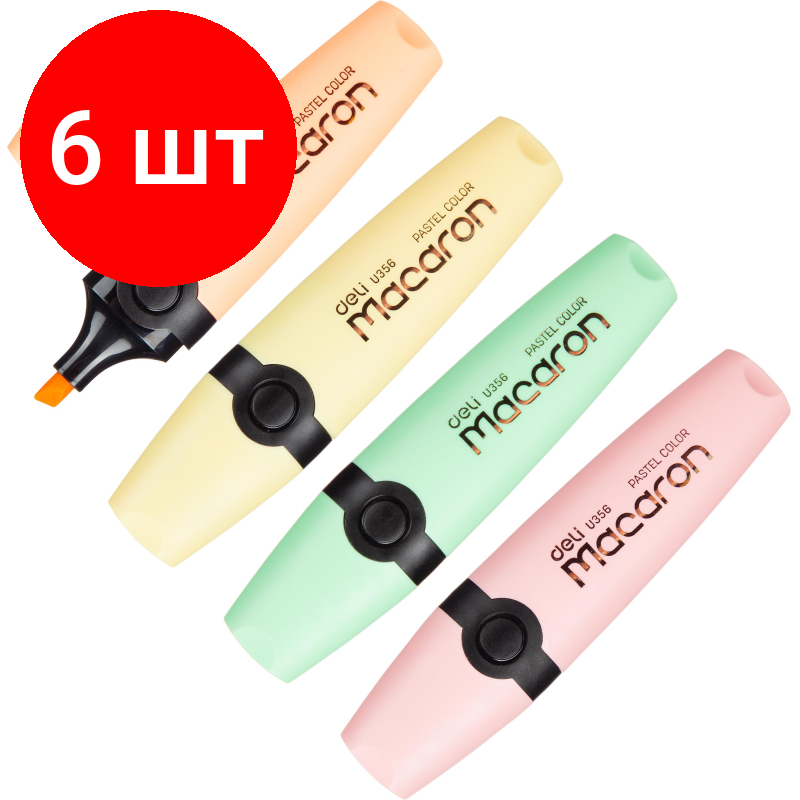Комплект 6 упаковок, Набор текстовыделителей Deli Macaron 1-5 мм 4 цвета EU356-MT