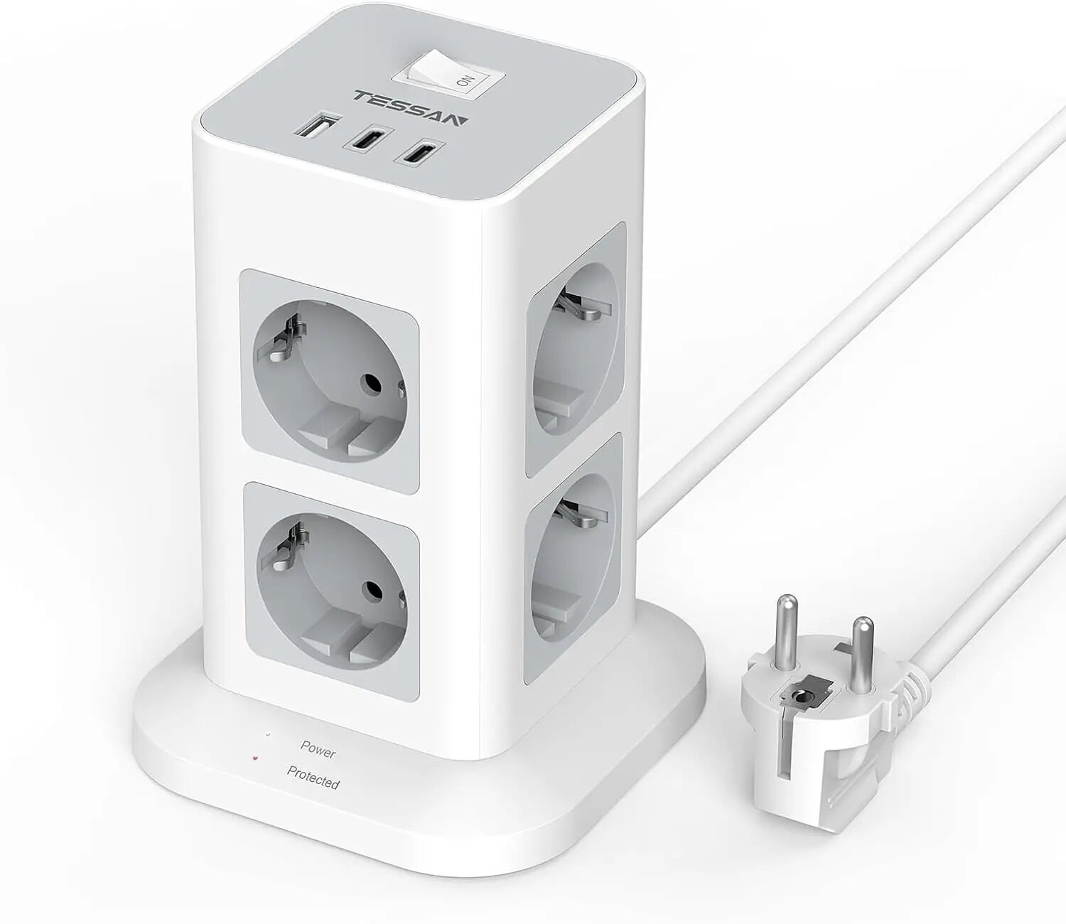 Удлинитель TESSAN Tower 8 розеток 2 USB-C 8 Outlets 1U2C