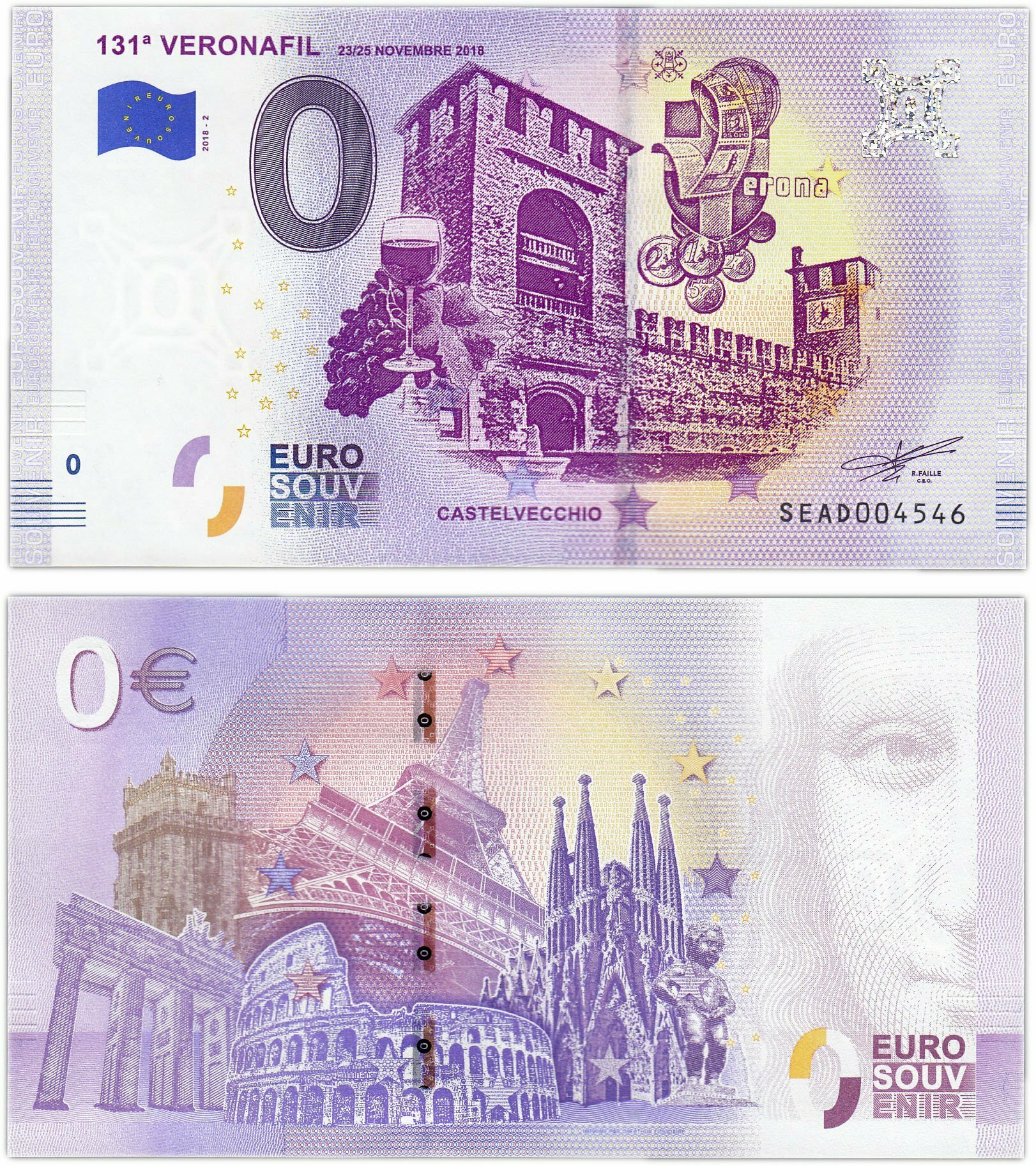 0 евро euro "131-я Международная Выставка в Вероне VERONAFIL" 2018 NEW