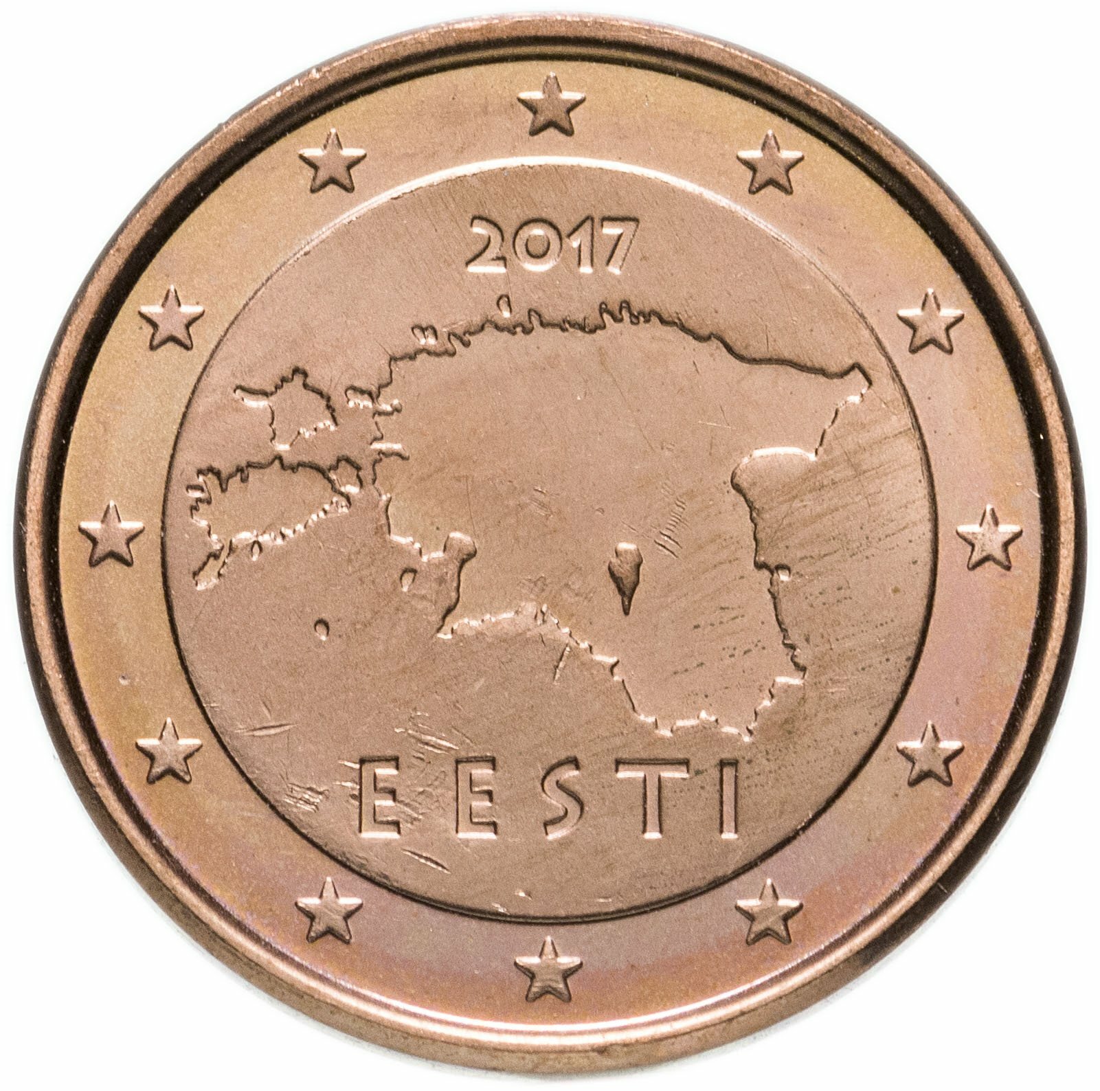 Эстония 1 евроцент cent 2017, Сталь, в сохранности XF-AU