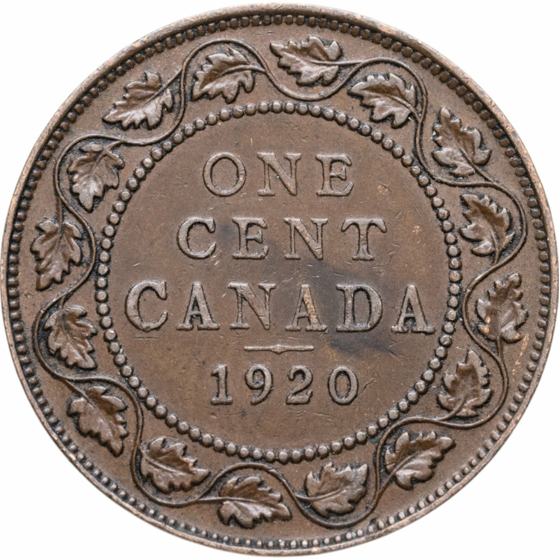 Канада 1 цент cent 1920, Бронза, в сохранности XF