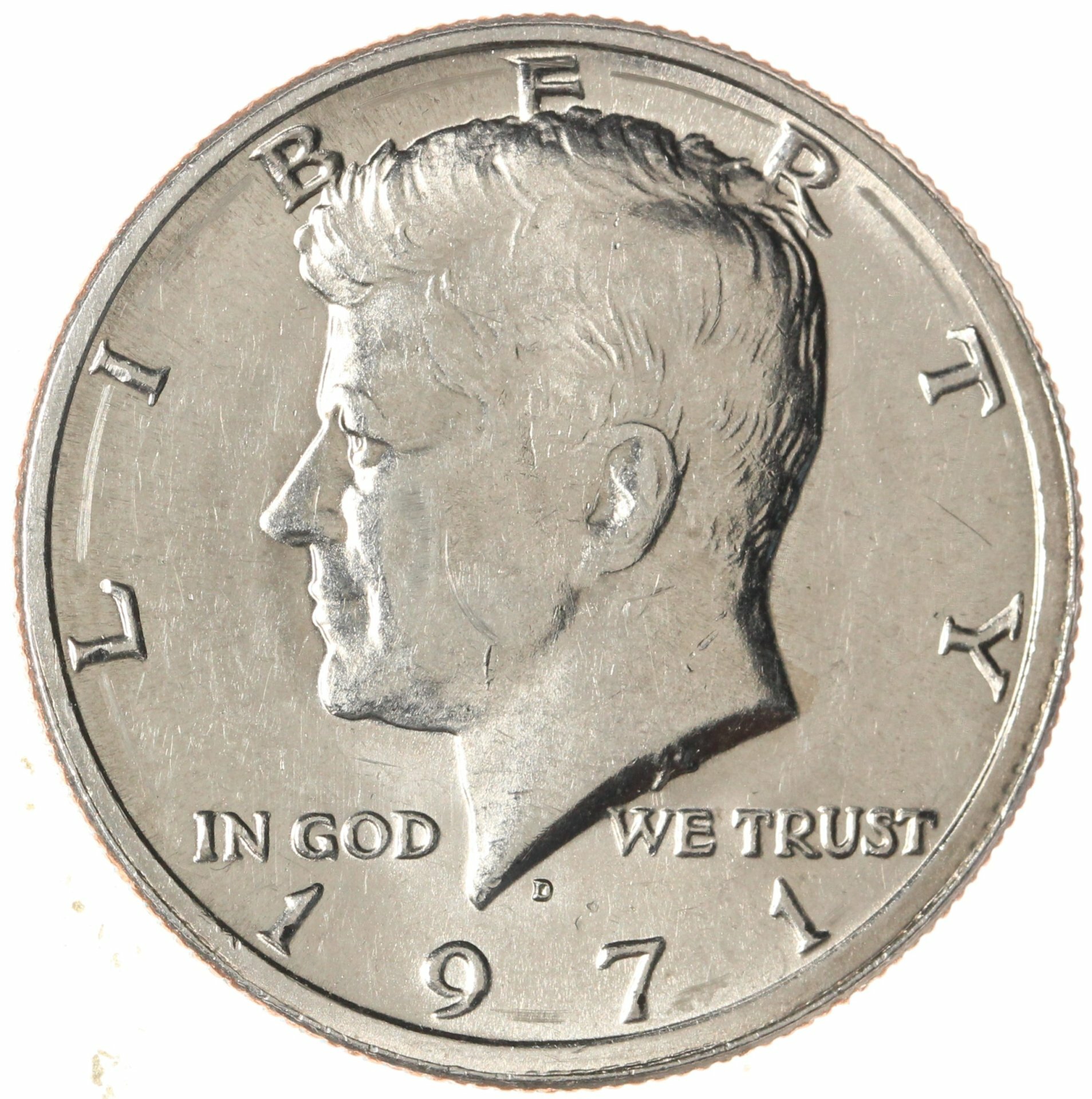 США 50 центов 1/2 доллара, half dollar 1971 Kennedy Half Dollar Кеннеди знак монетного двора "D" - Денвер США, Медь, покрытая медно-никелевым сплавом
