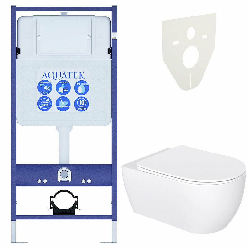 Комплект Акватек Set AQUATEK европа New-KKI2 (Рама Standard INS-0000012+звукоизоляционная прокладка+крепеж KKI-0000002+унитаз Европа AQ1106L-00 с сиденьем)