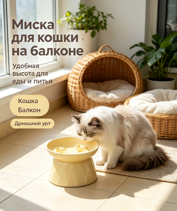 Керамическая миска‑медленное кормление для кошек,«Медленная трапеза» Миска для медленного кормления домашних животных