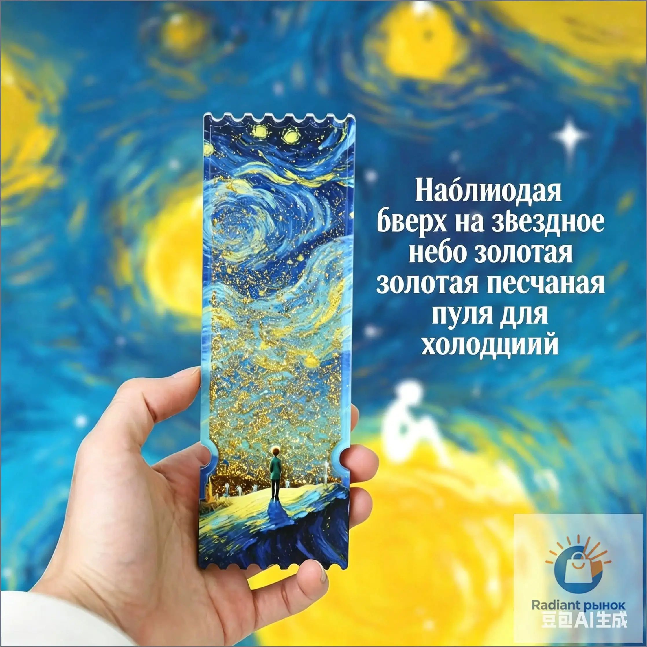 Магнит на холодильник Звездное небо Ван Гога с жидким песком, акриловый сувенир для дома