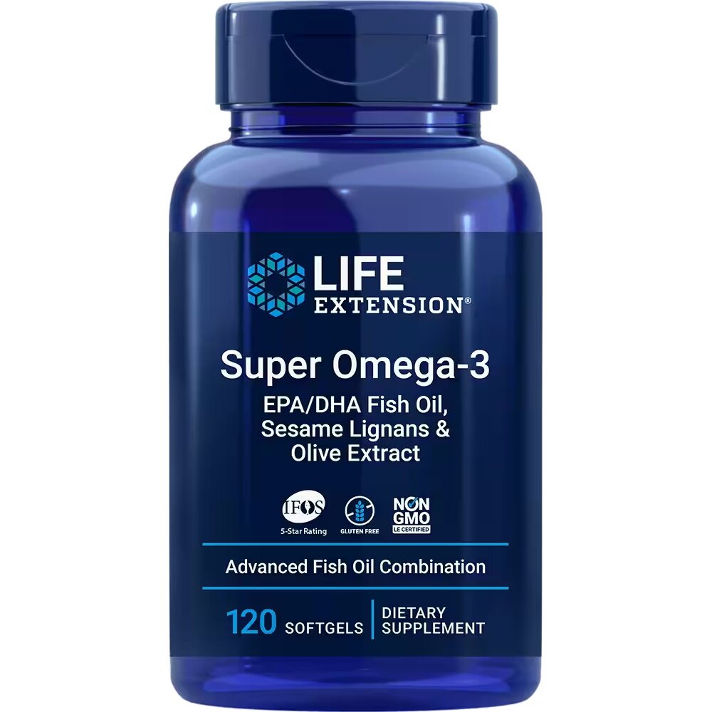 Life Extension Super Omega-3 (EPA/DHA Fish Oil, Sesame Lignans & Olive Extract), 120 капсул гелевых