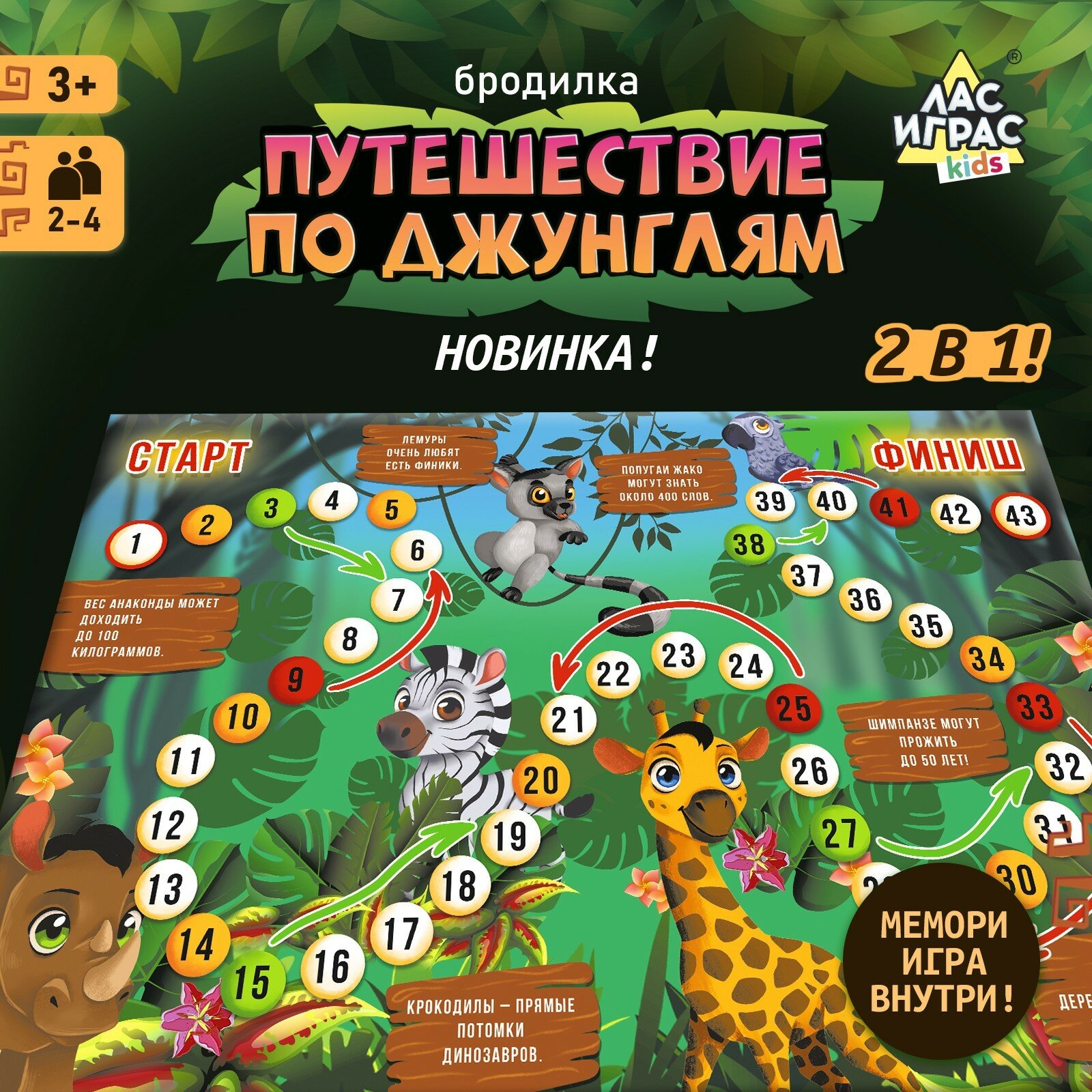 Настольная игра «Бродилка. Путешествие по джунглям», 2 в 1, 3+