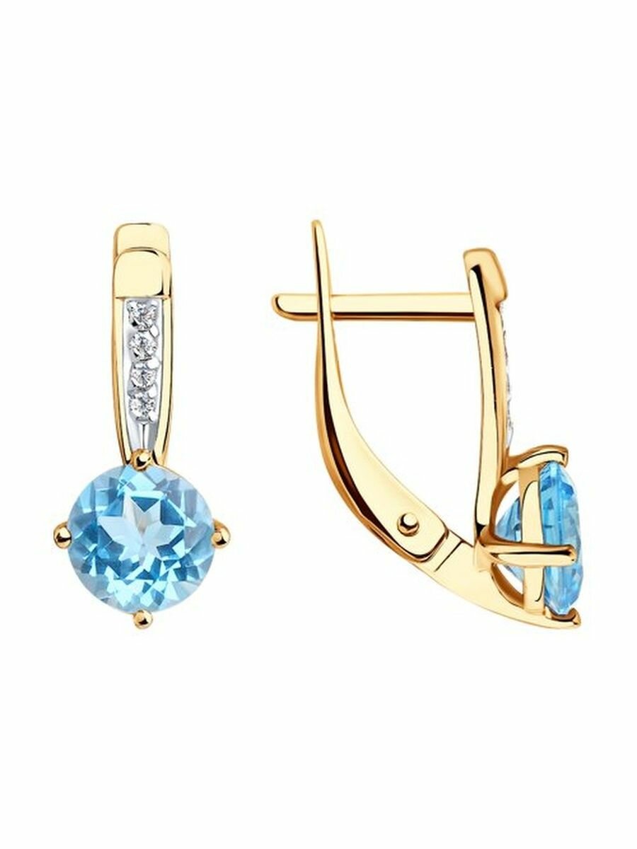 Серьги, красное золото, 375 проба, топаз, фианит