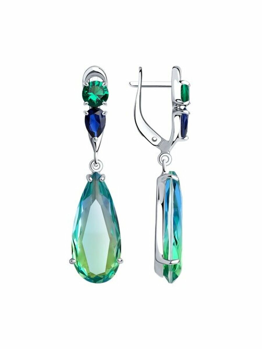 Серьги, серебро, 925 проба, родирование, фианит, ситалл