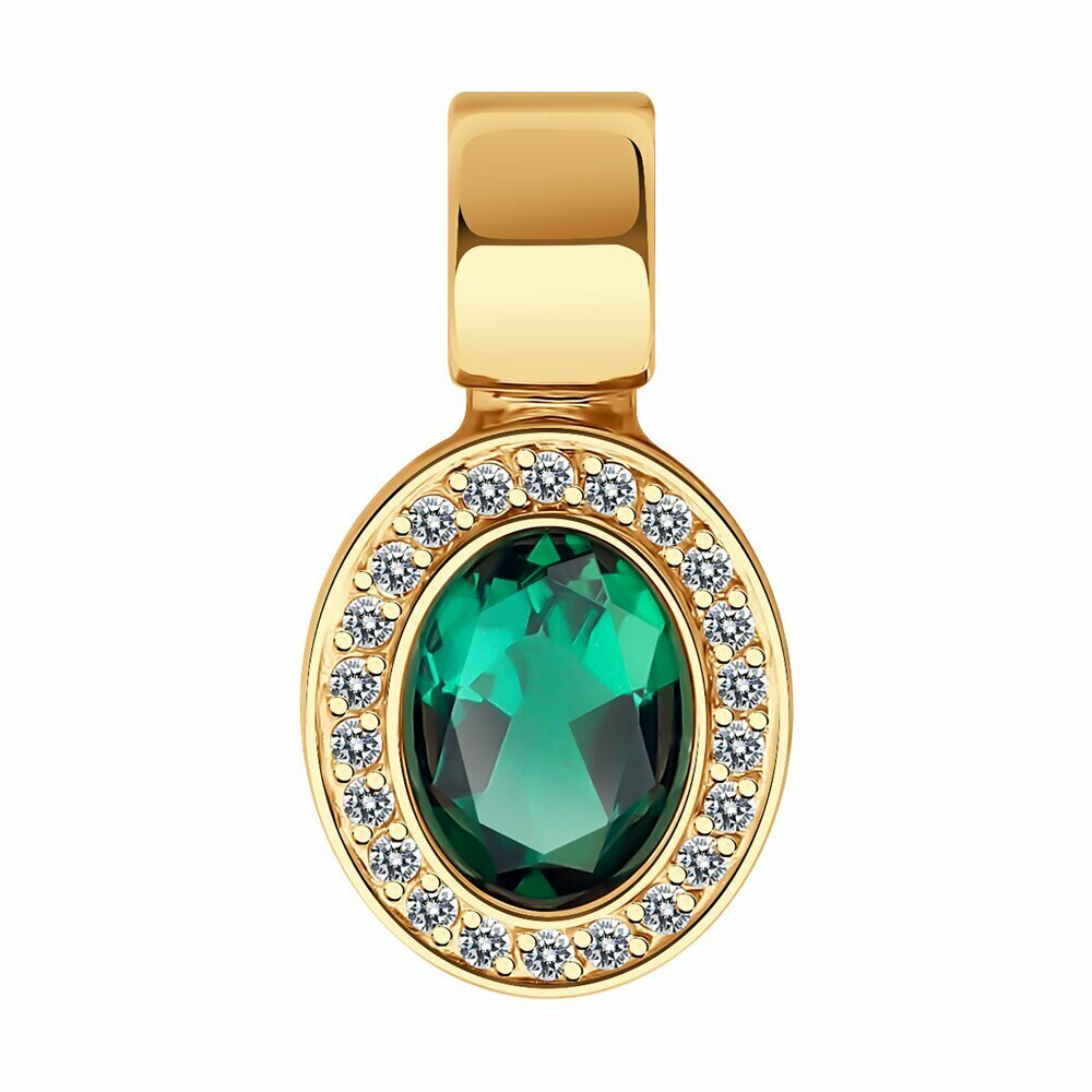 Подвеска, красное золото, 585 проба, фианит, изумруд синтетический