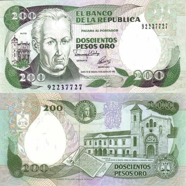 Колумбия 200 песо 1992 Хосе Селестино Мутис UNC