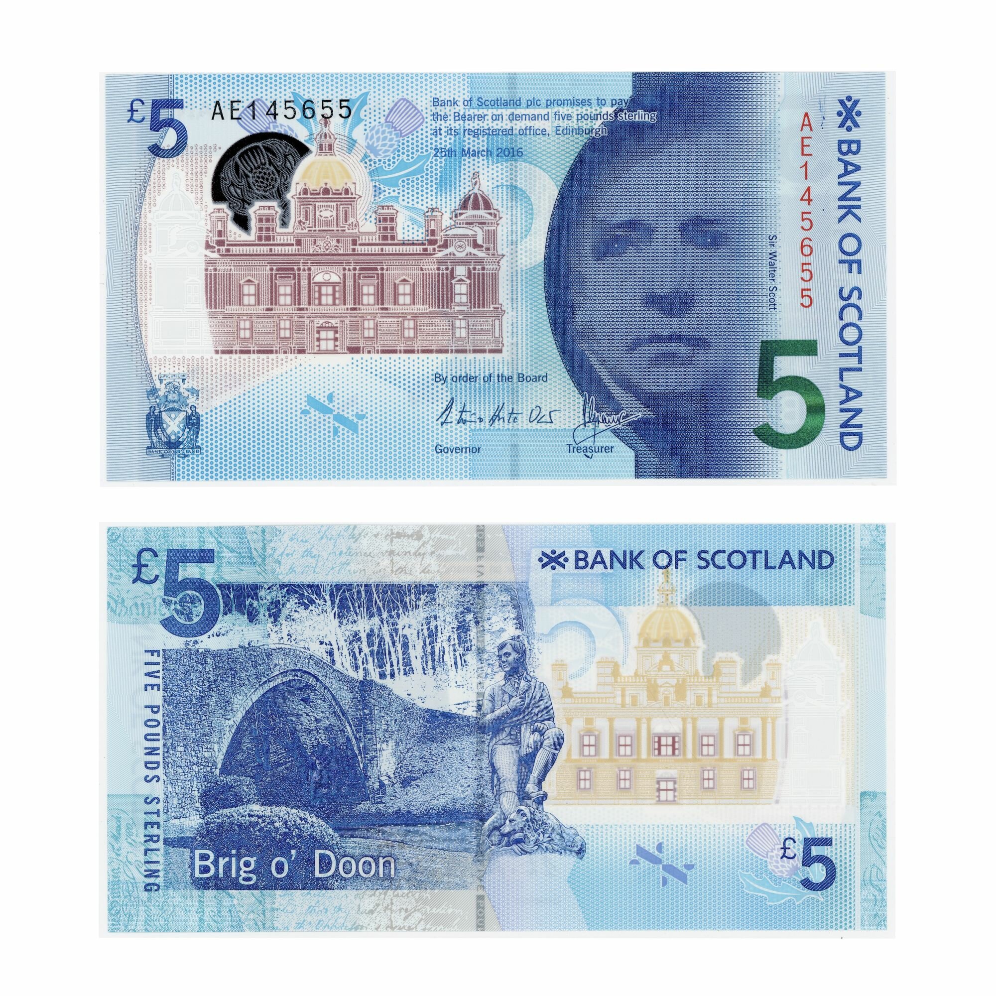 Банкнота Шотландия 5 фунтов FIVE POUNDS 2016 год Uncirculated (UNC) Pick-130 / Вальтер Скотт