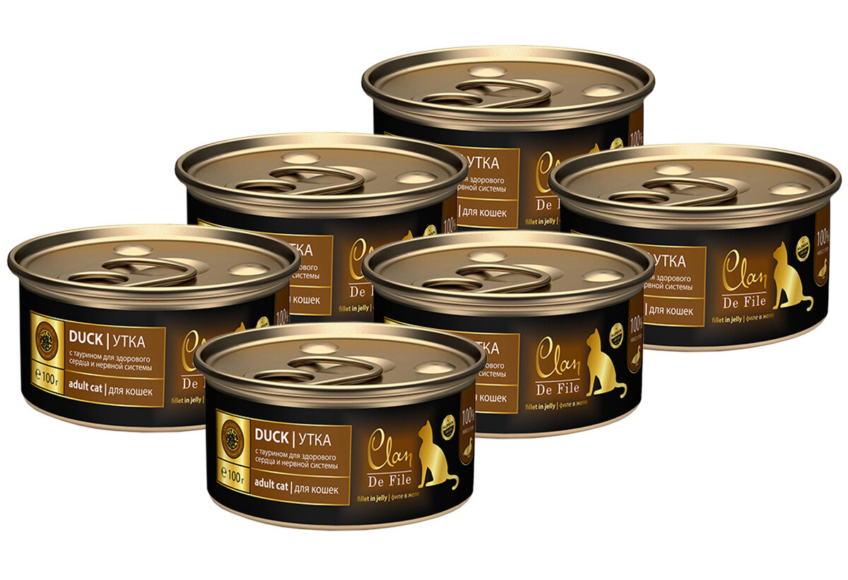 CLAN DE FILE монобелковые для взрослых кошек с уткой и таурином (100 гр х 6 шт)