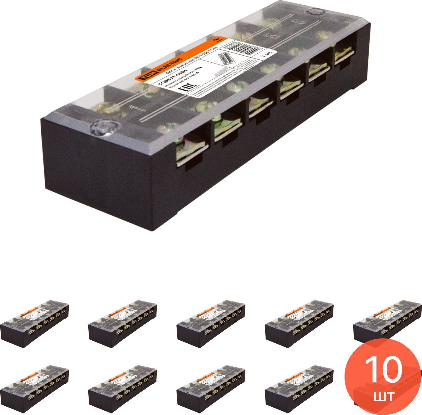 Блок зажимов TDM Electric / ТДМ Электрик ТВ-1506 колодка клеммная в корпусе из карболита черная, сечение 1.5мм2, 15А, 660В, 6 пар контактов / электрика (комплект из 10 шт)