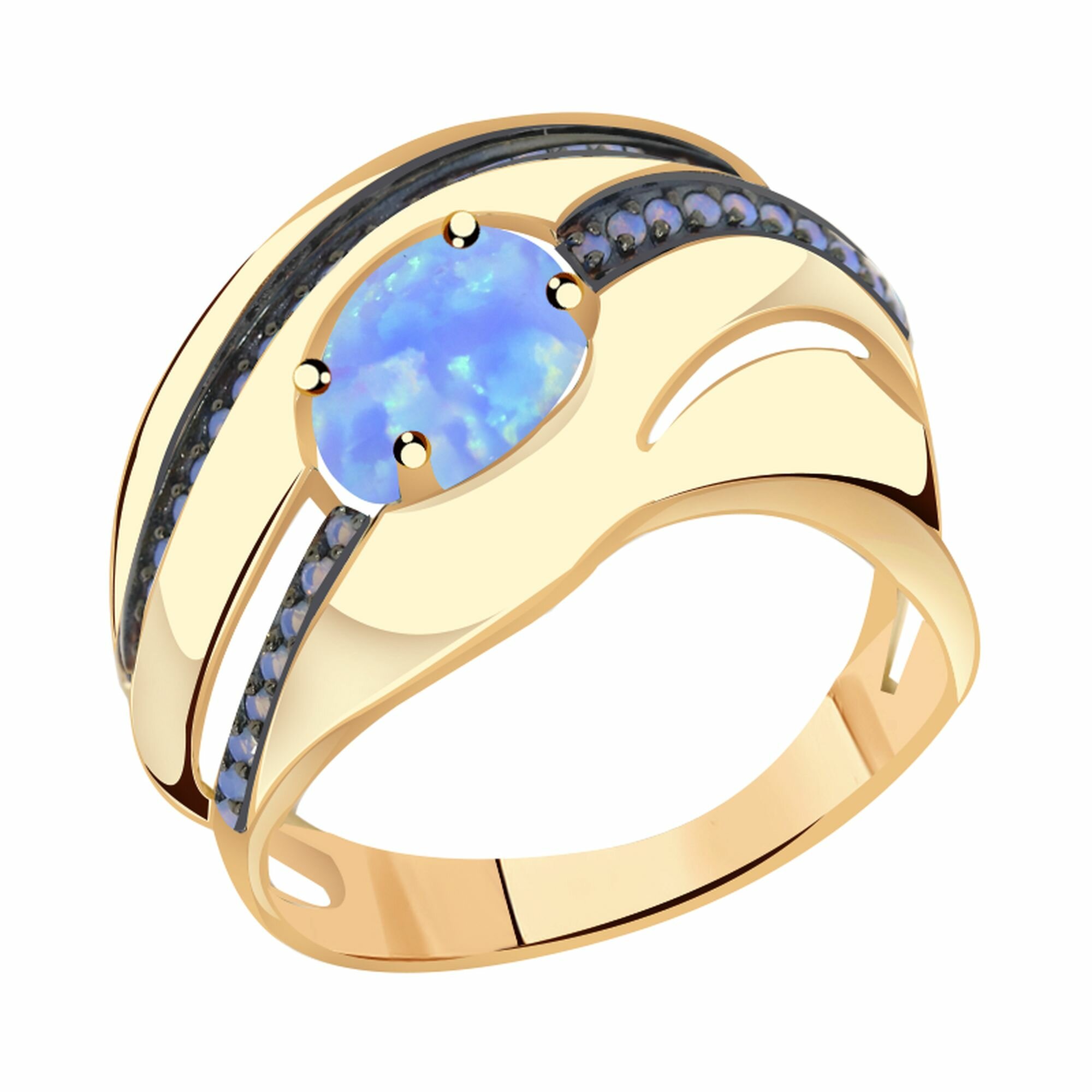 Кольцо, красное золото, 585 проба, фианит, опал