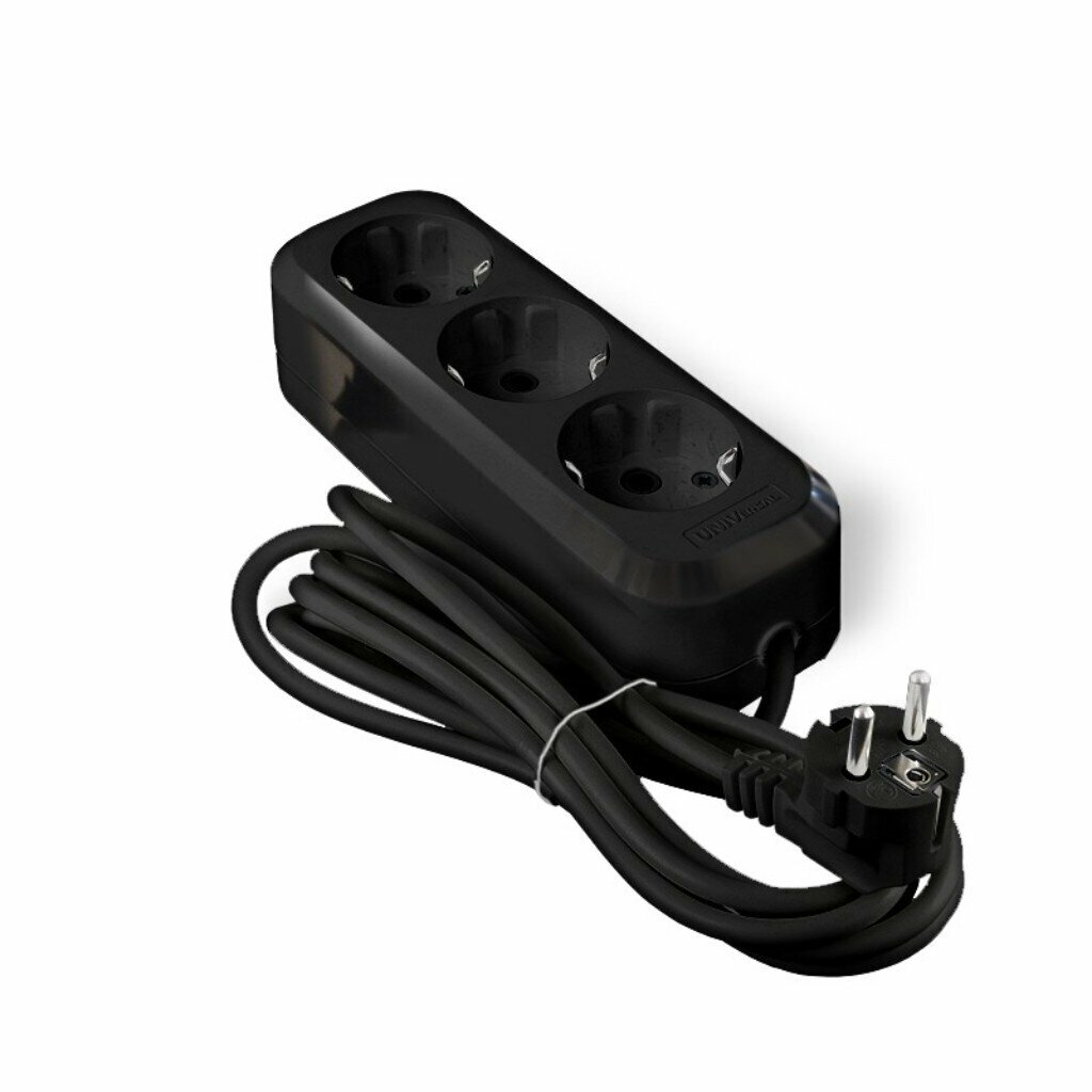 Удлинитель сетевой 5 метров, 3 гнезда, с заземлением, черный, UNIVersal, Премиум, Е-303