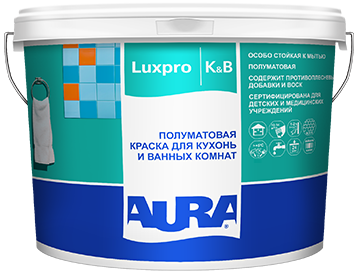 Краска для Ванных Комнат и Кухонь 9л Aura Luxpro Kitchen & Bathroom Полуматовая, Белая / Аура Люкспро Китчин.