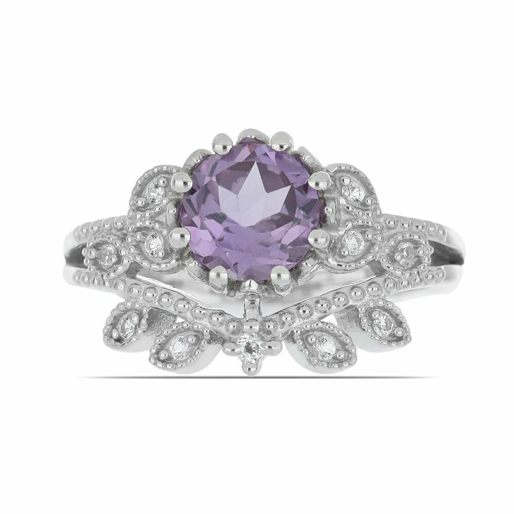 Кольцо, серебро, 925 проба, родирование, александрит синтетический, топаз