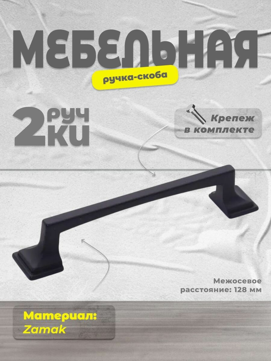 Ручка-скоба Inred IN.01.4191.128. MBL матовый чёрный (комплект 2шт), ручка для шкафов, комодов, для кухонного гарнитура, для мебели