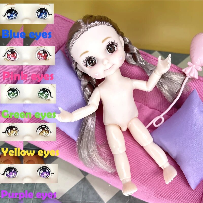 Шарнирная кукла Whiteroom 16 см голубые глаза Розовый, doll04, Black eyes doll