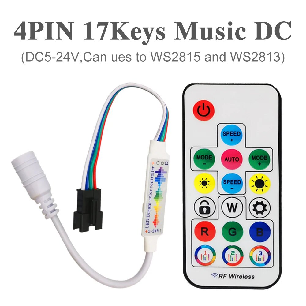 FUNZENXIN RGB-контроллер MINI RF 17-кнопочный 4PIN 17Keys Music DC