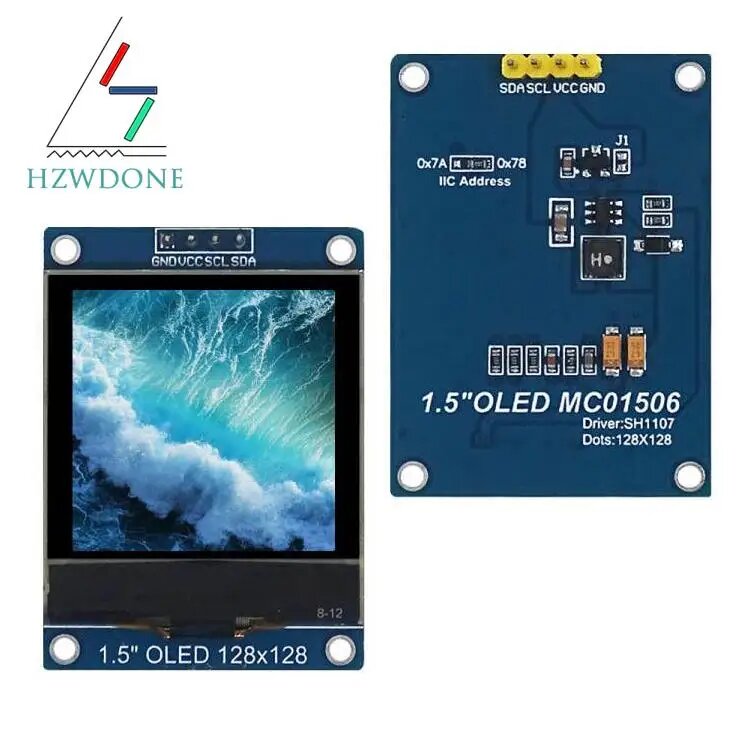 Модуль экрана OLED 1,5 дюйма 1,5x128, драйвер SH1107, 4 контакта IIC, белый для Raspberry Pi, для STM32, для Arduino