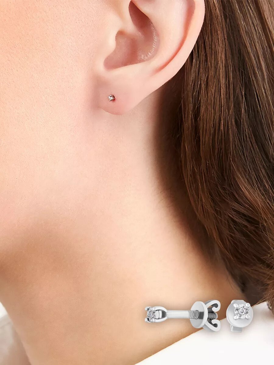 Серьги пусеты Ювелир Карат, белое золото, 585 проба, бриллиант