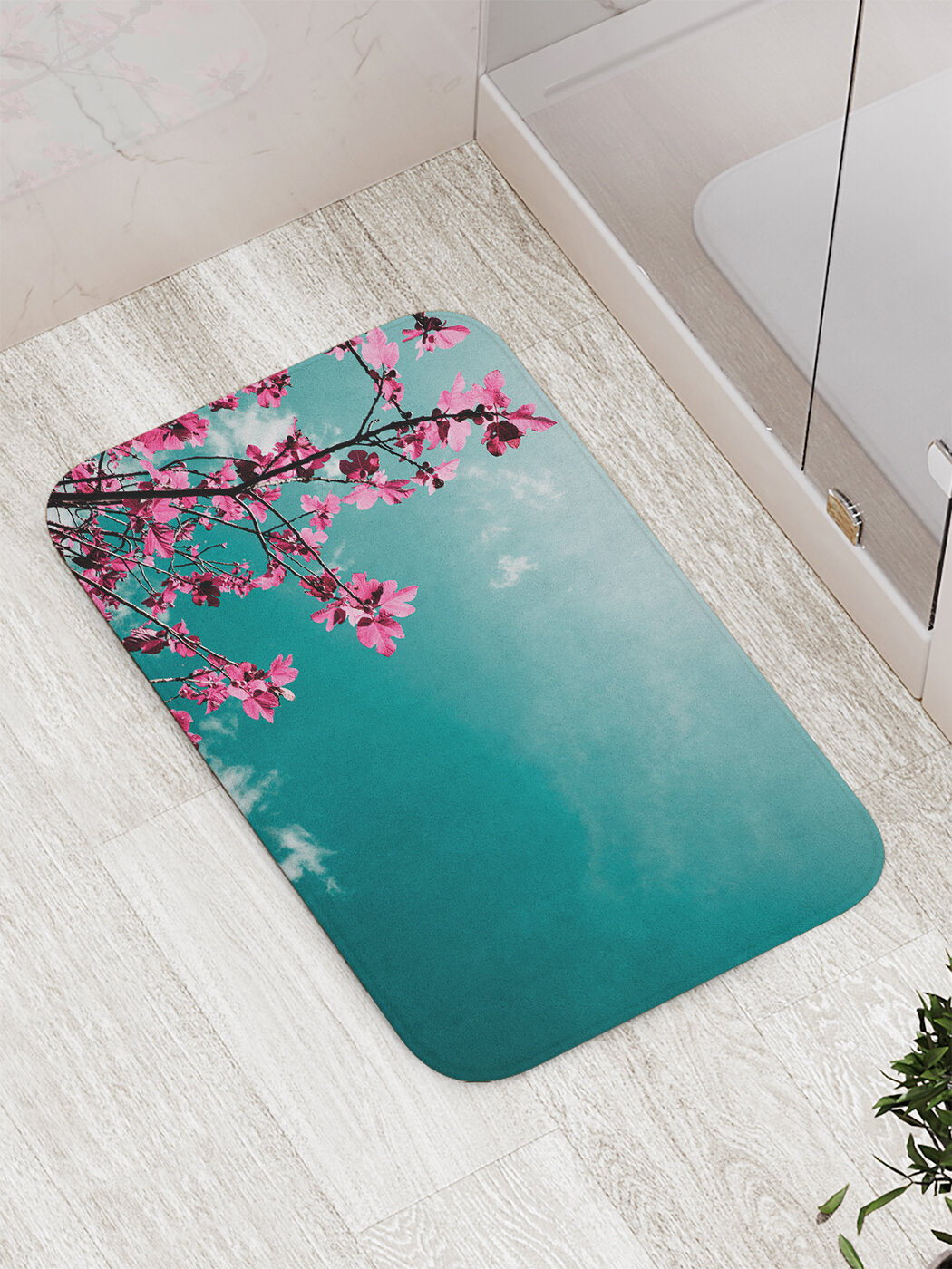 Коврик для ванной комнаты и туалета противоскользящий "Сакура на фоне неба" 52х77 см, JoyArty