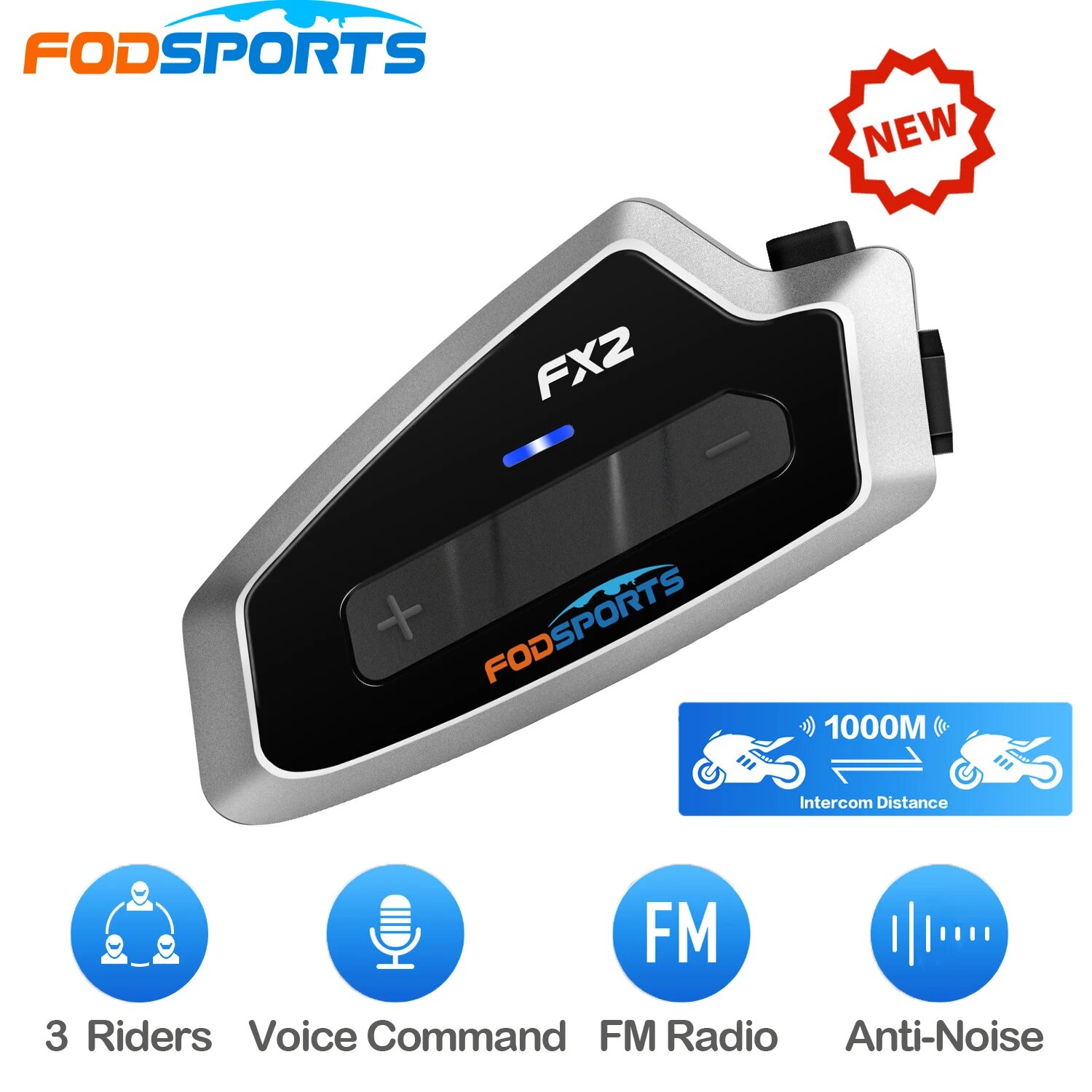 Fodsports FX2 Интерком Мотоциклетный шлем Гарнитура Беспроводная Bluetooth 5.0 для 3 гонщиков Переговорный телефон Велосипедный динамик Мотосвязь