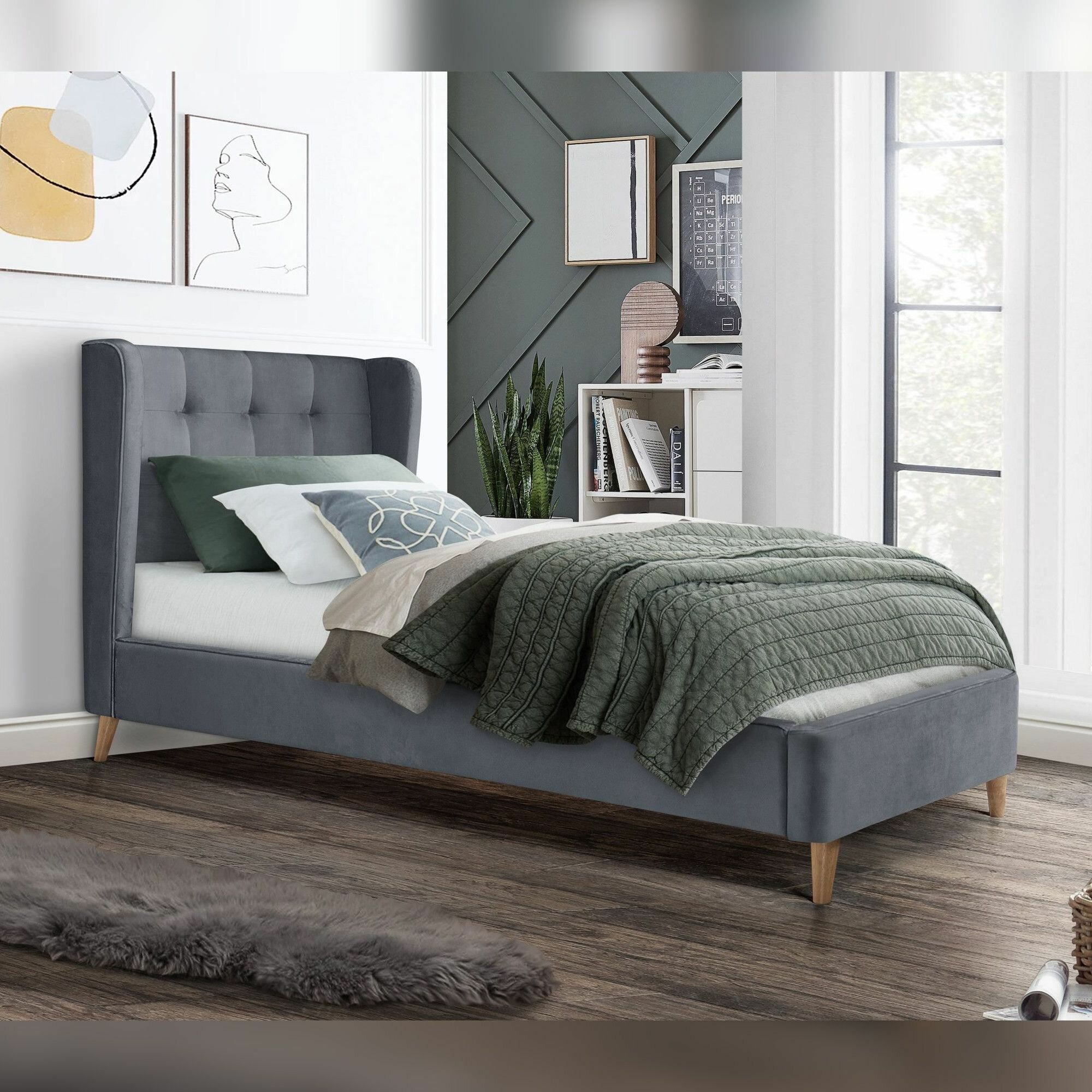 Кровать односпальная HALMAR ESTELLA серый, 90x200