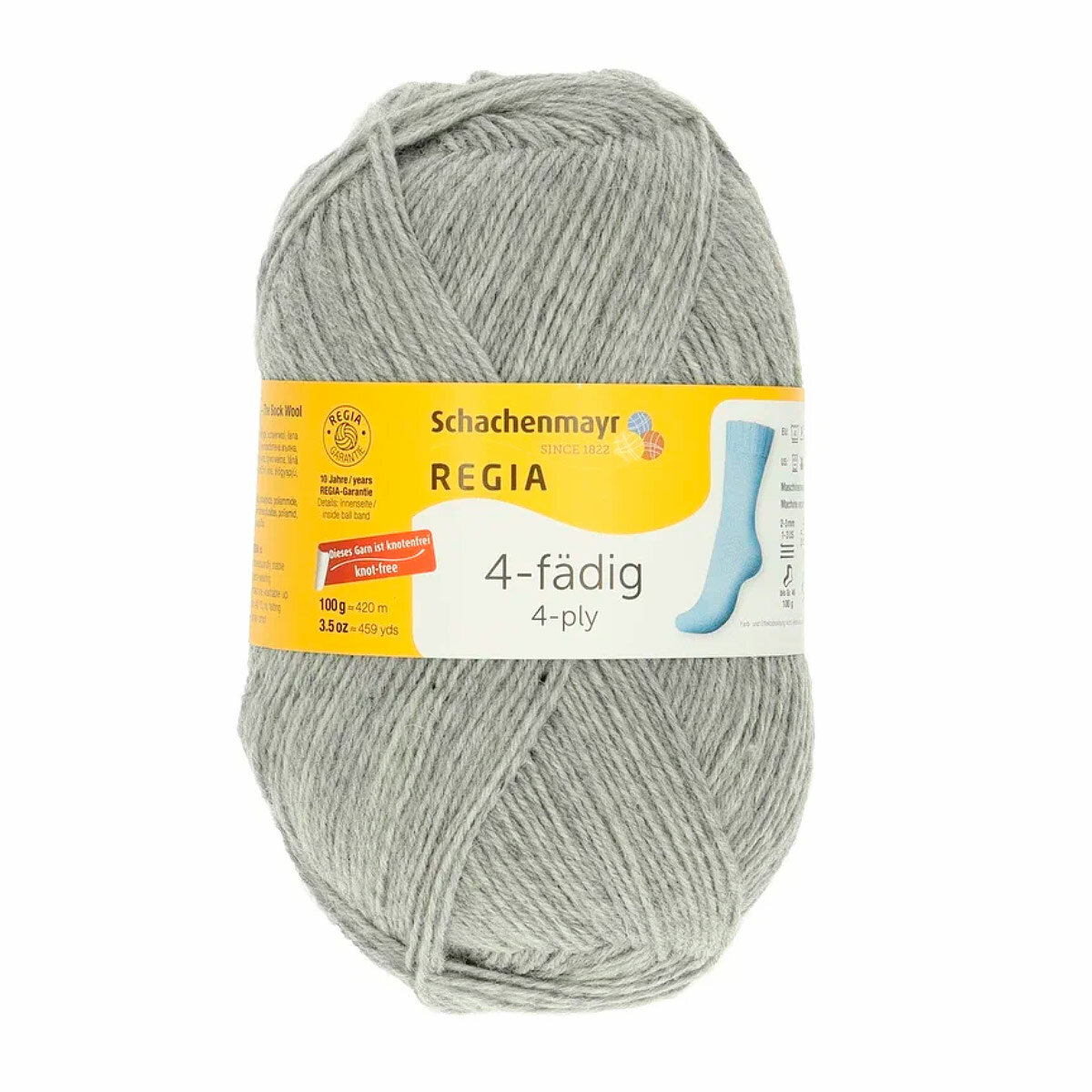 Regia 4-fadig 100g /Регия 4 нитки 100г/ пряжа Regia, 4 нитки, MEZ, 9801268 (01991, hellgrau meliert (светло-серый меланж), серый)