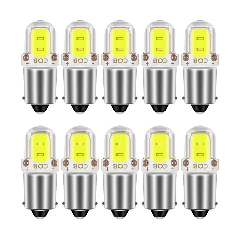 10x BA9S Автомобильный светодиод T4W H6W LED CANBUS COB 2LED Лампа для внутреннего освещения номерного знака автомобиля Маркер для чтения Авто лампа Белый 6000K 12V