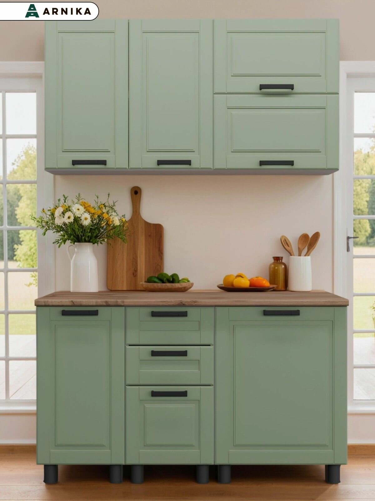 ARNIKA Кухонный гарнитур "Нордик", 1,4м, фасады МДФ, модульный, фисташка/сонома
