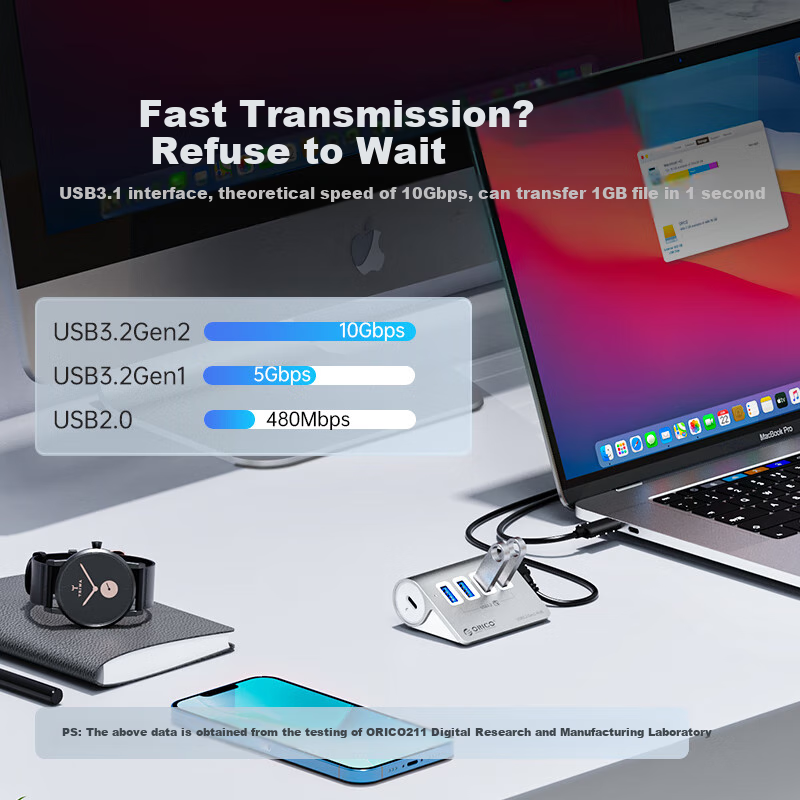 ORICO USB3.2 Docking Station Gen2 Splitter Expansion Aluminum Alloy Hub Desktop Laptop Seven-port Hub Desktop Converter M3U7-G2-10