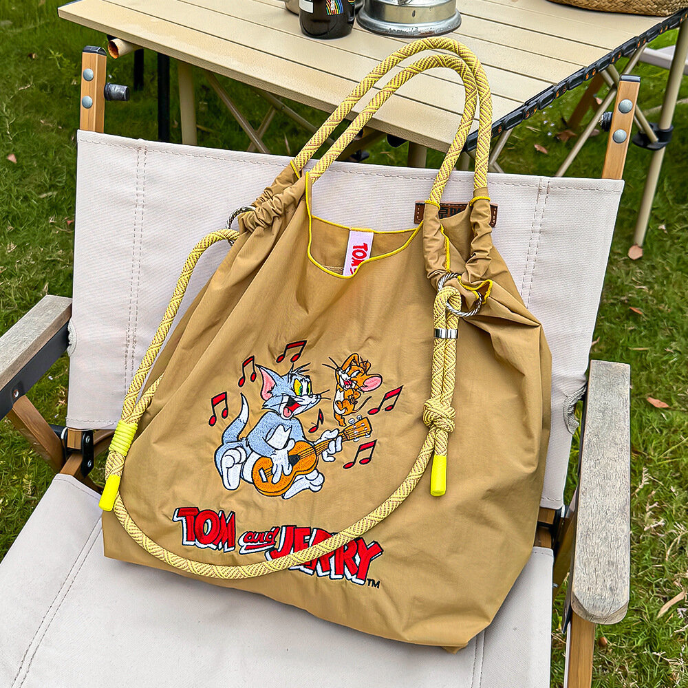 Кошка и мышь подлинные авторизованные вышитые сумки для торговых покупок для женщин мультфильм мода экологически чистая повседневная портативная дорожная сумка для плеча модность