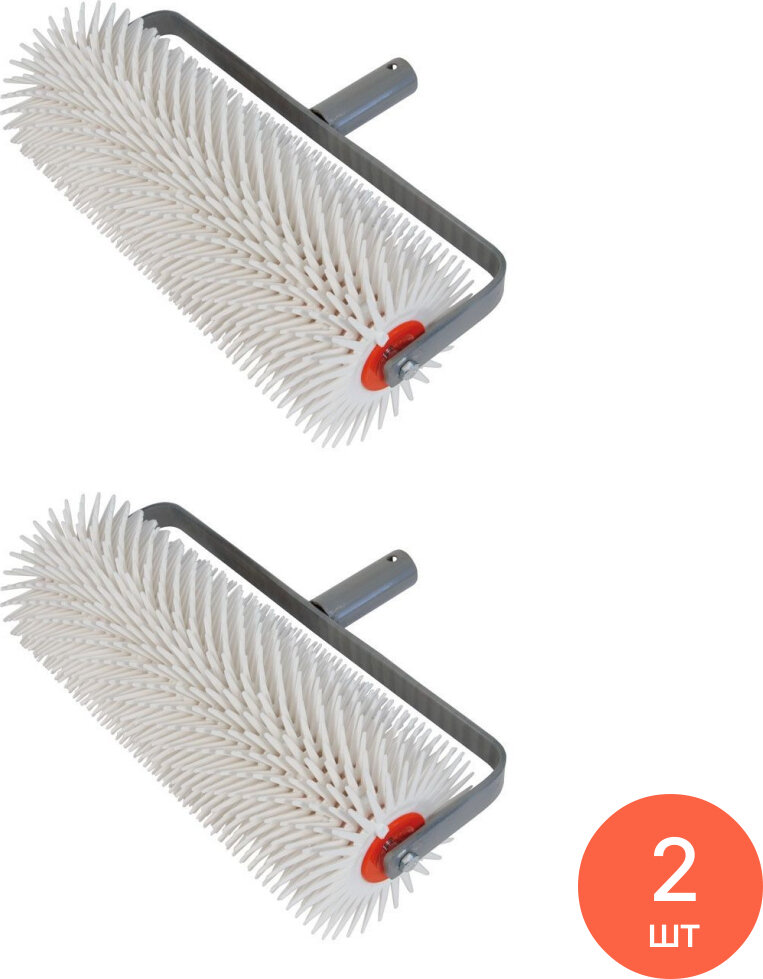 Валик игольчатый для наливных полов USPEX / Успех Макси на металлическом стержне, пластиковый, белый, рабочая часть 400мм, иглы 30мм / строительство и ремонт (комплект из 2 шт)