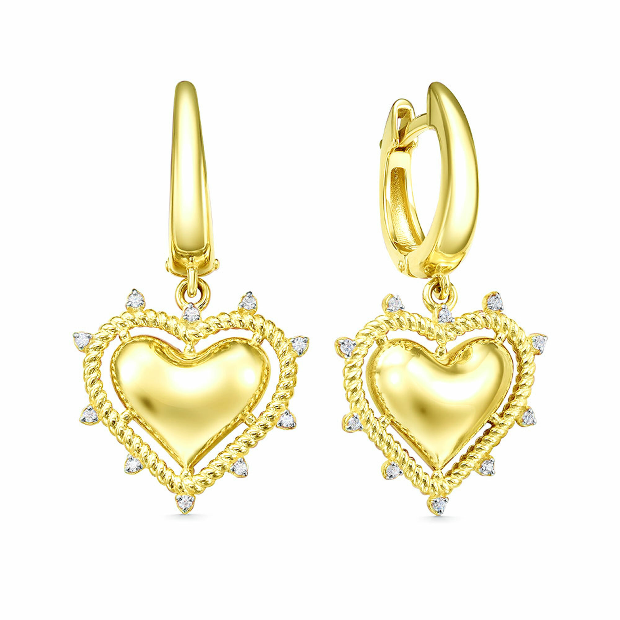 Серьги, серебро, 925 проба, золочение, фианит